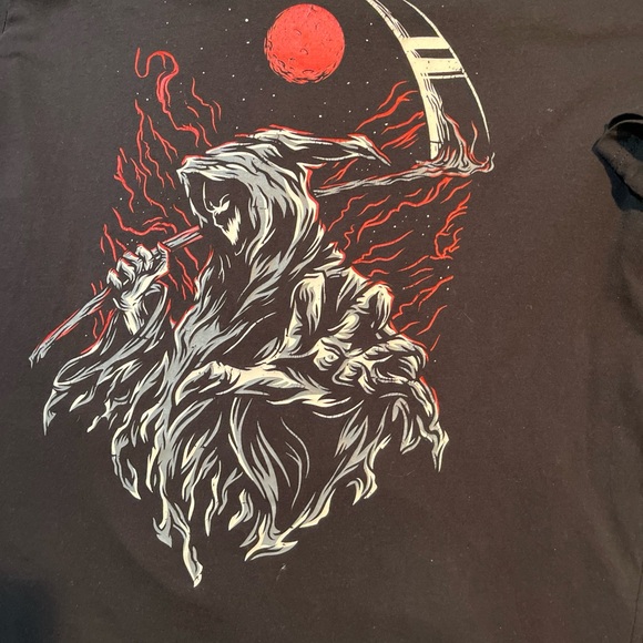 Shirts | Graphic Black Tshirt With Grim Reaper Design | Poshmark